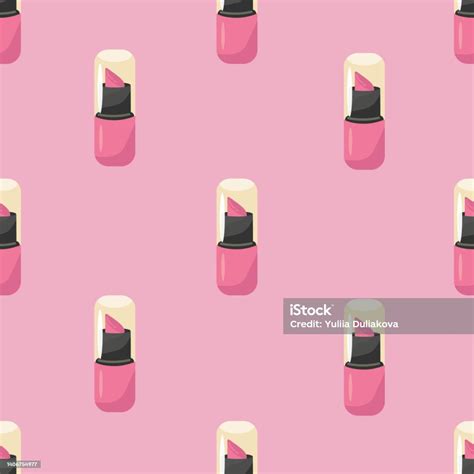 분홍색 립스틱 벡터와 원활한 패턴 액세서리가있는 컬러 배경 파스텔 핑크 배경에 핑크 립스틱 벡터 일러스트 레이 션 0명에 대한