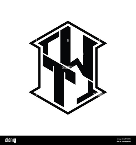 WT Letter Logo Monogram Hexagon Shield Shape Up And Down With Sharp