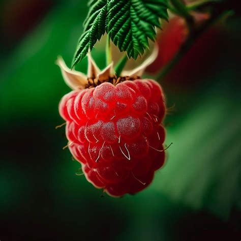 Premium Photo A Red Raspberry On The Tree