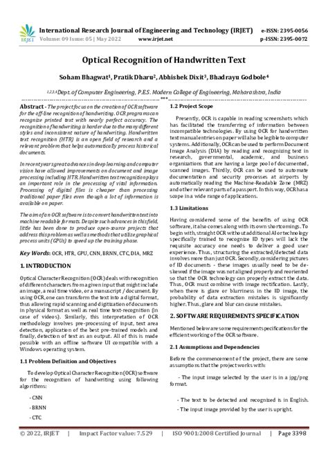 Pdf Optical Recognition Of Handwritten Text
