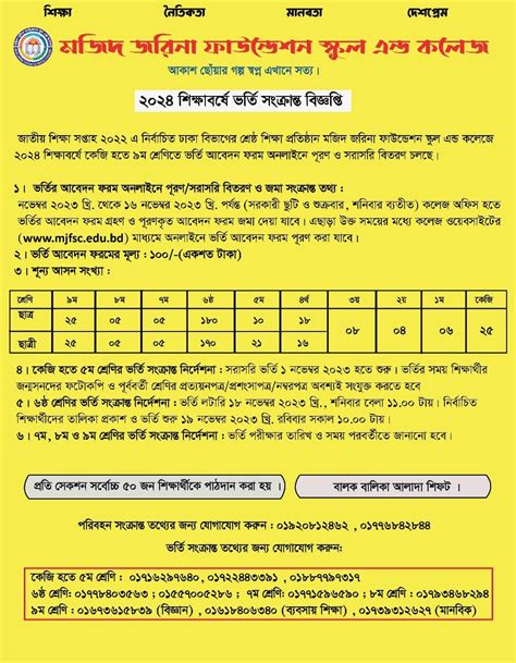Mazid Jarina Foundation School And College Shariatpur ২০২৪ শিক্ষাবর্ষের ভর্তির আবেদন ফরম