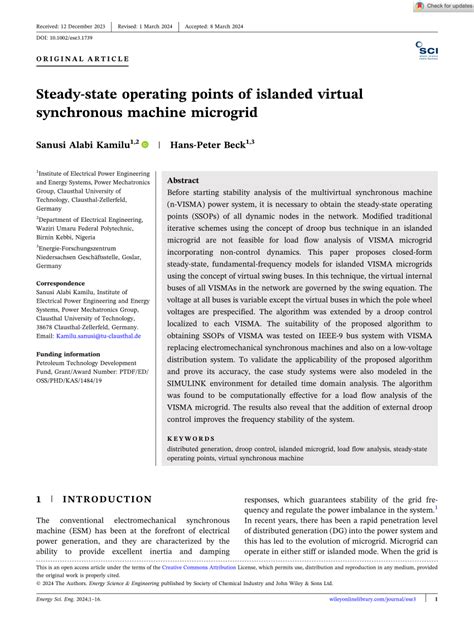 Pdf Steady‐state Operating Points Of Islanded Virtual Synchronous Machine Microgrid