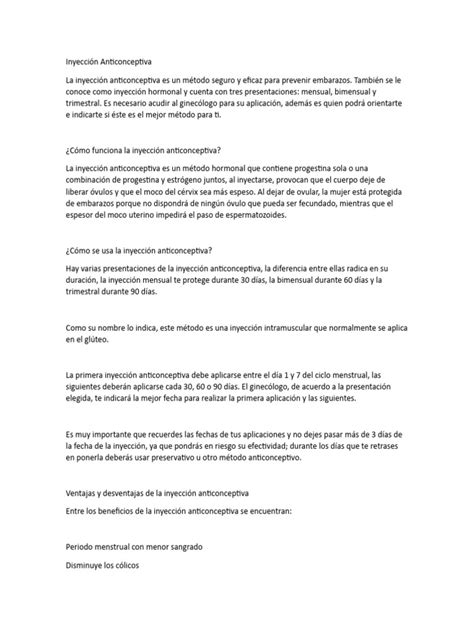 Inyección Anticonceptiva Pdf Control De La Natalidad El Embarazo
