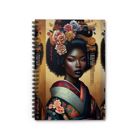Black Geisha Girl Spiral Notebook Ruled Line Etsy
