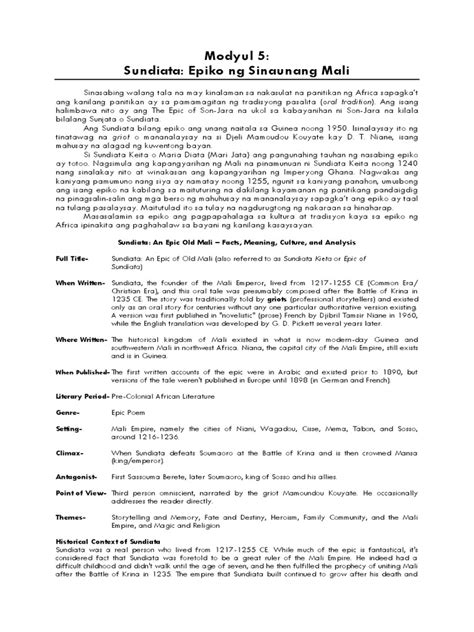 Sundiata Filipino Analysis Pdf