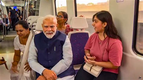 Pm Modi Takes Metro Ride On His Birthday Inaugurates Delhi Airport