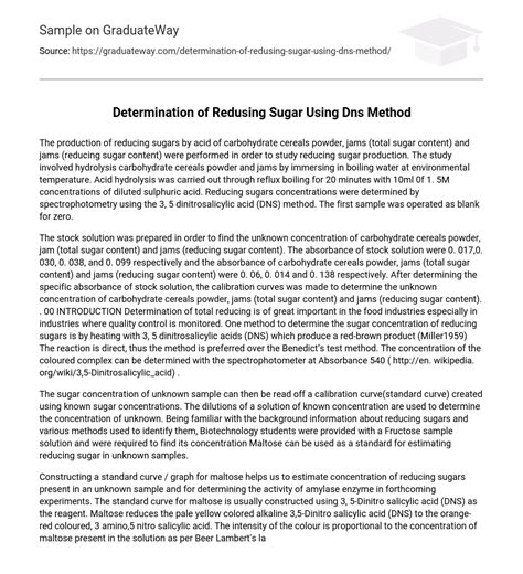 ⇉determination Of Redusing Sugar Using Dns Method Analysis Essay Example Graduateway