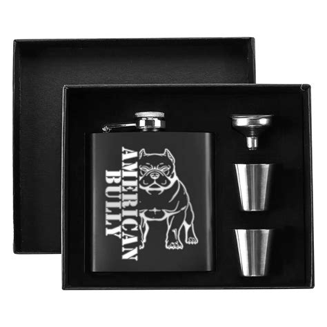 Personalized Hip Flask Set 7oz Black Stainless Steel With A T Box 1 Bully Apparel Brand