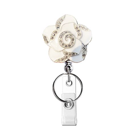 Badu Bg Държач за карти с макара за значка с цвете Роза Камелия Прибиращ се щипка за значка за