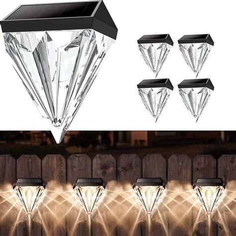 Livhome Solar Fence Lights Diamond 4 Pack Deck Lights Outdoor