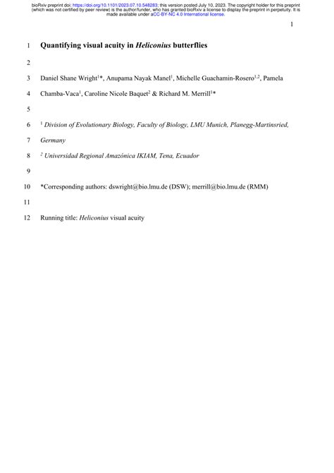 Pdf Quantifying Visual Acuity In Heliconius Butterflies