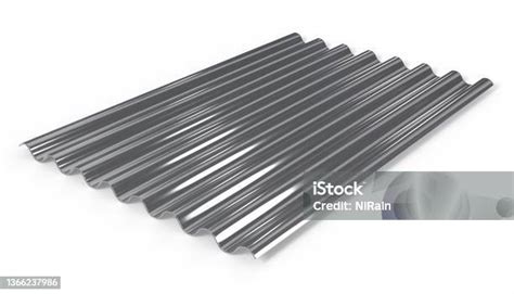 흰색 배경에 고립 된 지붕에 대한 3d 렌더 일러스트 스틸 금속 아연 아연 파시트 현실적인 골판지 지붕 시트 금속 사이딩 덮개