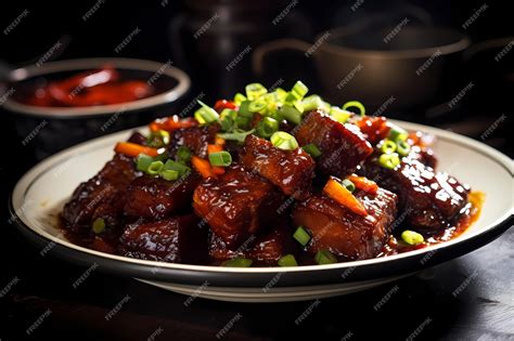 Premium Ai Image Chinese Main Course Hong Shao Rou Red Braised Pork