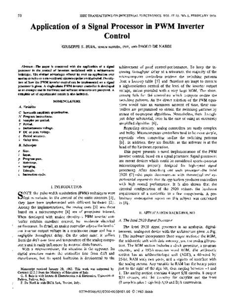 Pdf Application Of A Signal Processor In Pwm Inverter Control