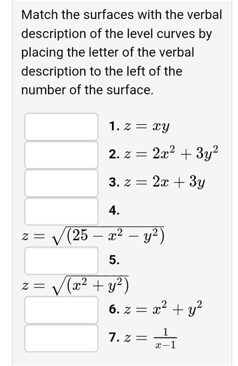 Solved Match The Surfaces With The Verbal Description Of The