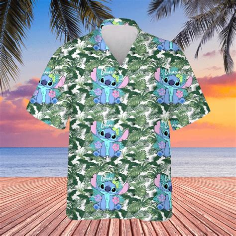 Disney Lilo And Stitch Ohana Adorable Pose Floral Logo Hawaiians Cartoon