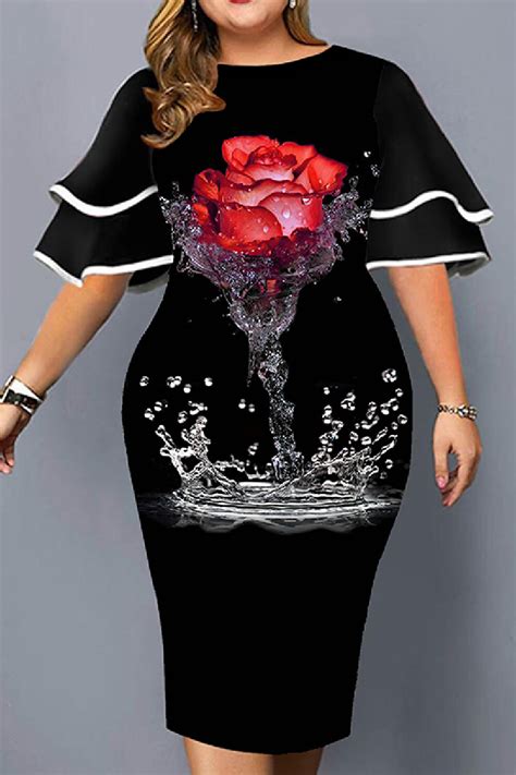 Wholesale Casual Print Patchwork O Neck Printed Dress Plus Size Dresses
