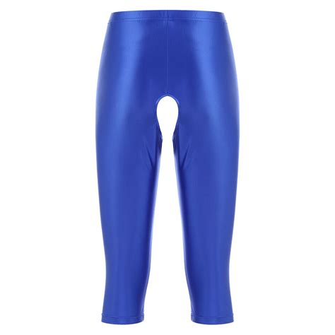 Womens Oil Glossy High Waist Tight Shorts Stretchy Open Crotch Short