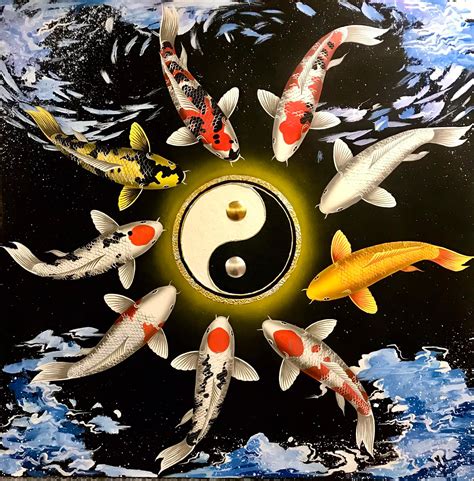 ปลาคราฟ 9 ตัว Pp Art รูปภาพมงคล เสริมฮวงจุ้ย ตกแต่งบ้าน