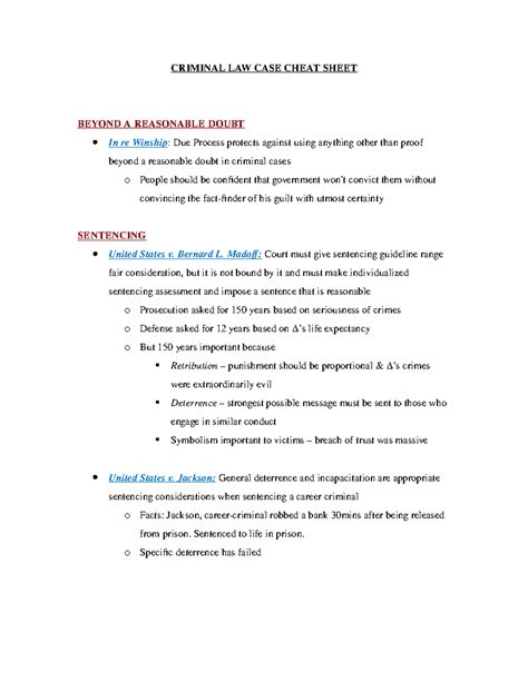 Crim Case Cheat Sheet Summary Criminal Law Criminal Law Case Cheat Sheet Beyond A Reasonable