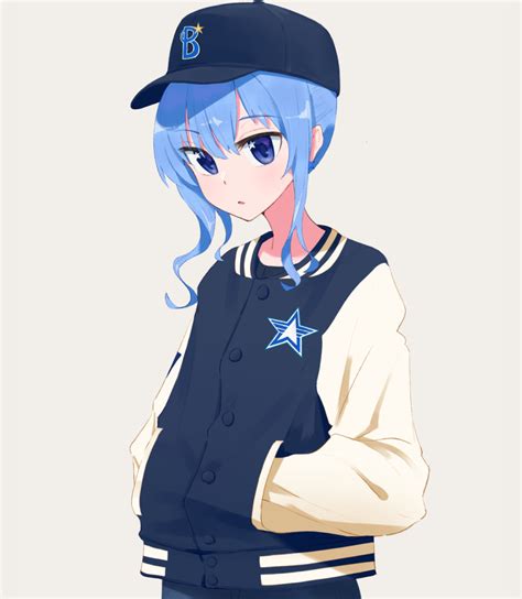 Safebooru 1girl Baseball Cap Blue Eyes Blue Hair Blue Headwear Hands