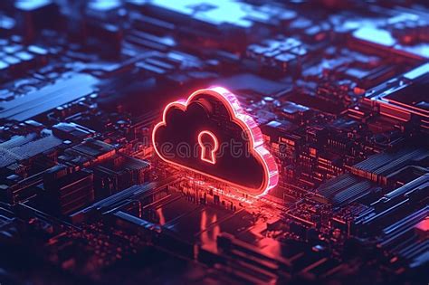 Glowing Cloud Computing Icon With Keyhole Sitting On Circuit Board