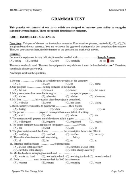 Grammar Practice Test I Pdf