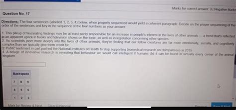 Marks For Correct Answer 3 Negative StudyX