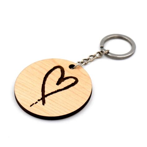 Wooden Keychain With Engraved Heart Wooden Heart Keyring Etsy