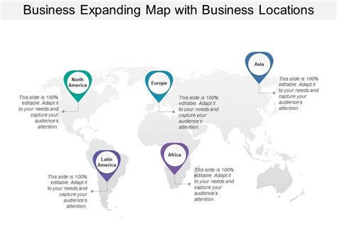 Business Expanding Map With Business Locations PowerPoint Slide Templates Download PPT