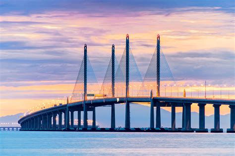 2nd Penang Bridge View During Dawn In George Town Penang Malaysia Stock