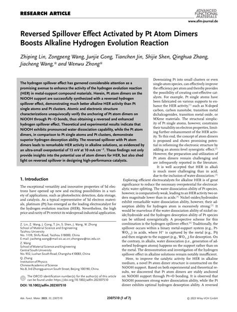 Reversed Spillover Effect Activated by Pt Atom Dimers Boosts Alkaline ...