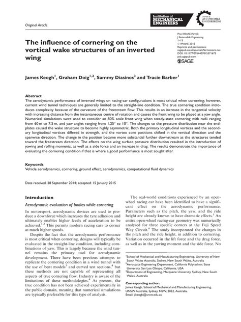 The Influence Of Cornering On The Vortical Wake Structures Of An Inverted Wing Pdf