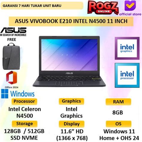 Promo Asus Vivobook E210 Intel N4500 8gb 512 Ssd Windows 11 Ohs 116