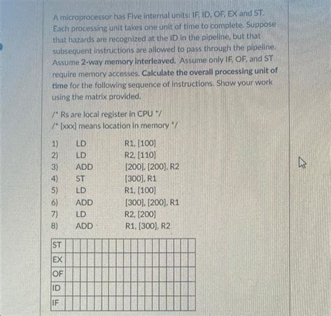 Solved A Microprocessor Has Five Internal Units If Id Of