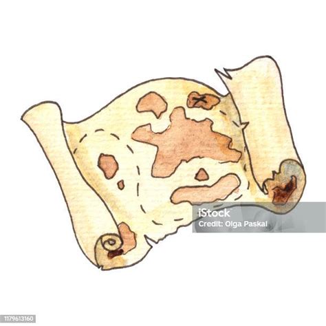 보물 섬의지도 수채화 일러스트레이션입니다 흰색 배경에 격리 된 해적 세트의 별도의 요소 지도에 대한 스톡 벡터 아트 및 기타 이미지 Istock