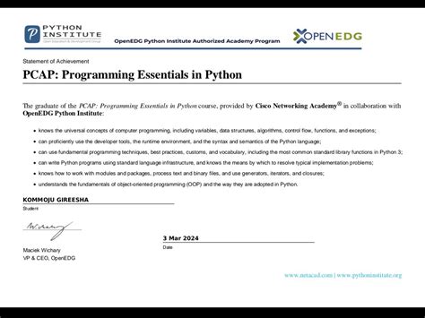earned programming essentials in python gireesha kommoju posted on