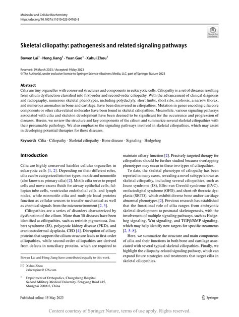 Skeletal Ciliopathy Pathogenesis And Related Signaling Pathways