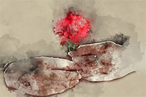 손을 잡고 다채로운 수채화 그림 배경 및 예술 디지털 일러스트 브러쉬에 피 꽃을 추상화 합니다 갈색에 대한 스톡 사진 및 기타