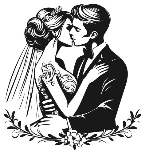 Weeding Husband Wife Romantic Couple And Kissing Vector Image
