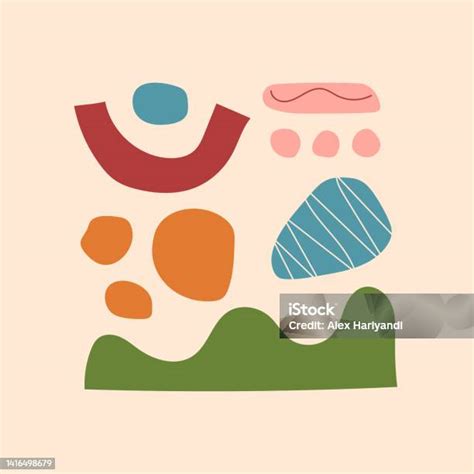 다양한 현대 벡터 낙서 모양과 손으로 그린 유기 모양이있는 물체의 추상적 인 배경 벡터 일러스트 레이 션 큐비즘에 대한 스톡