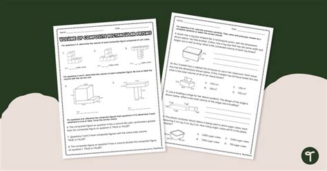 Volume Of Composite Rectangular Prisms Worksheet Teach Starter