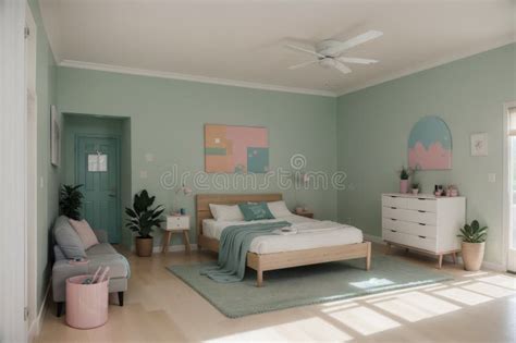 Showcasing Interior Design In Style Pastel Paradise Stock Illustration