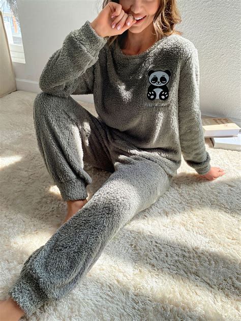 Conjunto De Pijama Con Bordado De Letra Con Parche De Dibujos Animados De Franela Moda De