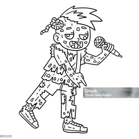 아이들을 위한 Zombie Rocker Isolated 색칠 공부 페이지 공포 무서움에 대한 스톡 벡터 아트 및 기타 이미지