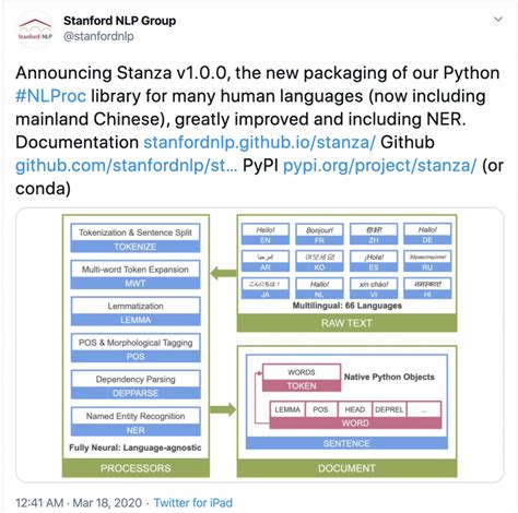 斯坦福大学nlp组python深度学习自然语言处理工具stanza试用 我爱自然语言处理