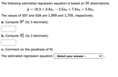 Solved The Following Estimated Regression Equation Is Based On 30
