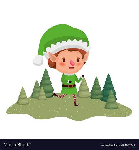 Elf Moving With Christmas Trees Avatar Character Vector Image