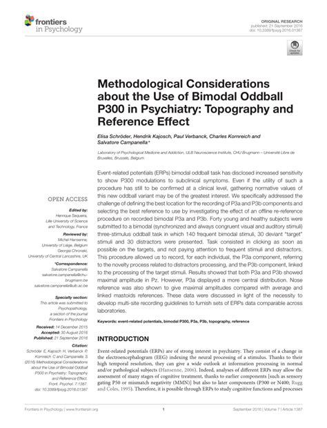 Pdf Methodological Considerations About The Use Of Bimodal Oddball P300 In Psychiatry