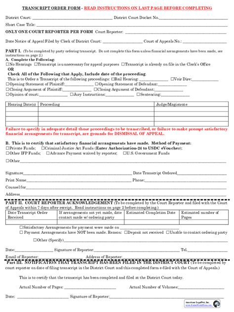 Fillable Online Transcript Order Form Dkt 13 Fax Email Print Pdffiller